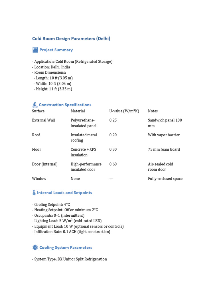 Cold Room Design Parameters for Delhi | PDF