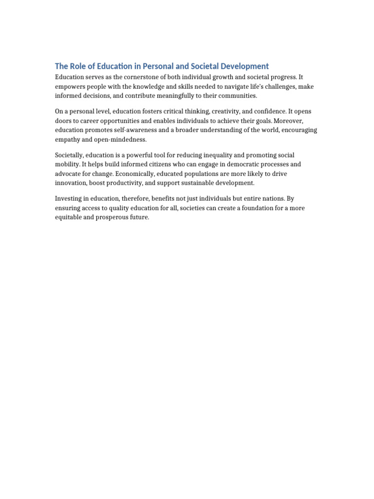 Education's Impact on Growth and Society | PDF