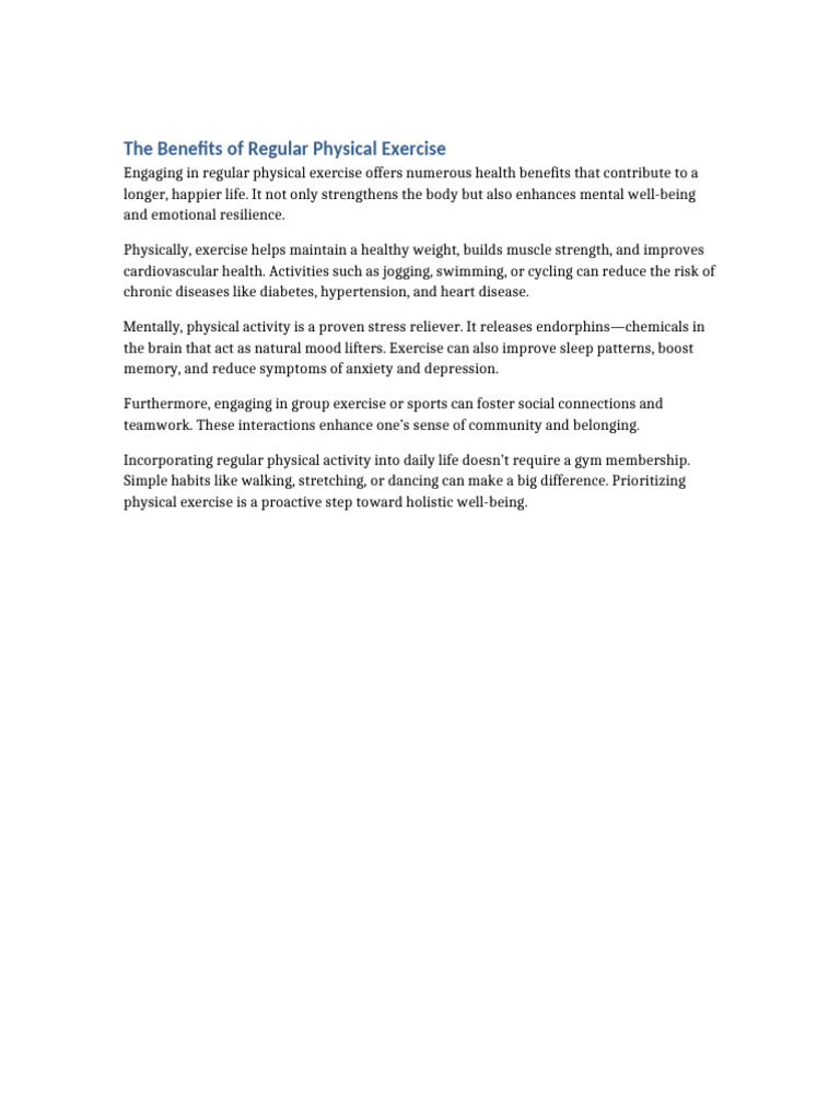 The Benefits of Regular Physical Exercise | PDF