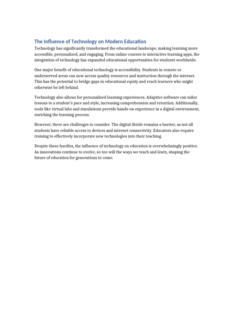 The Influence of Technology On Modern Education | PDF
