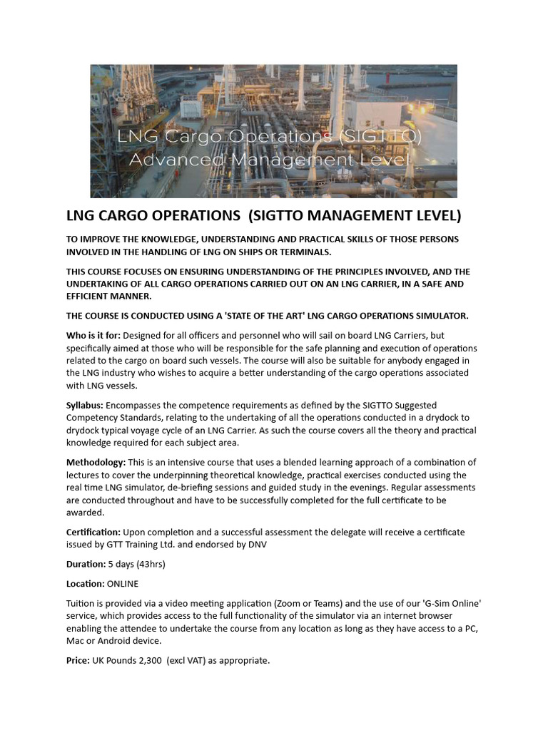 LNG Cargo Operations (Sigtto) Online | PDF
