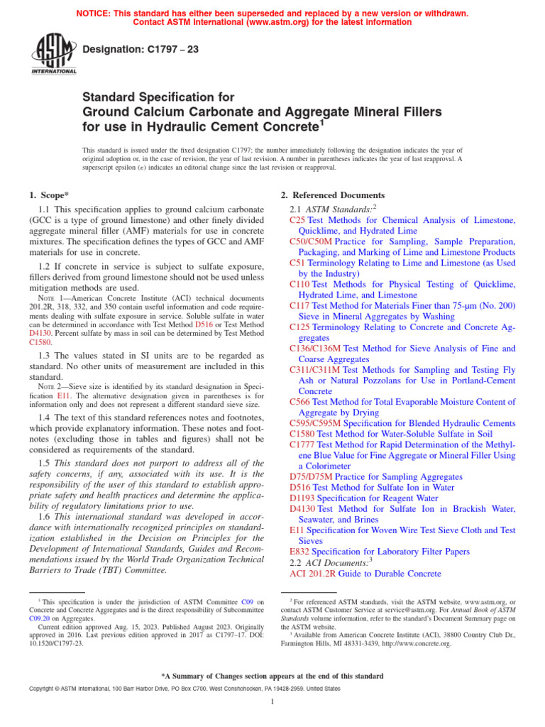 ASTM C1797-23 Standard Specification For Ground Calcium Carbonate and ...