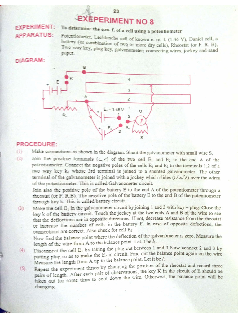 Emf of Cell Using Potentiometer | PDF