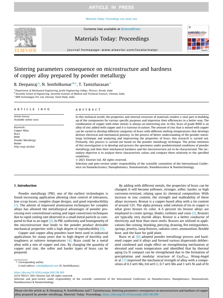 Sintering Parameters Consequence On Microstructure and Hardness | PDF | Sintering | Alloy