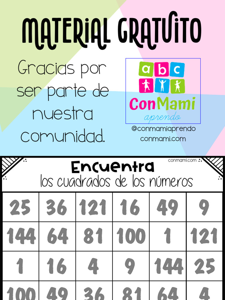 Encuentra los cuadrados de los números - ConMamiAprendo-1 | PDF