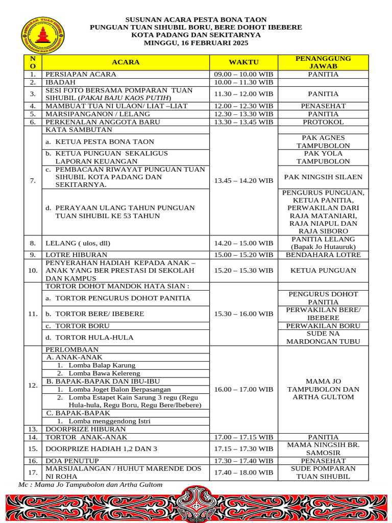 Susunan Acara Pesta Bona Taon Tampubolon | PDF