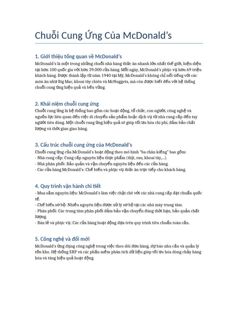 Chuoi Cung Ung McDonalds | PDF