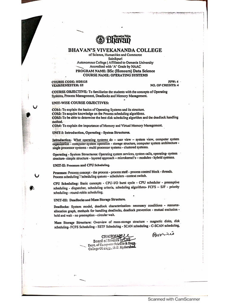 Hds - 1 Sem Os Syllabus (2021-22) | PDF
