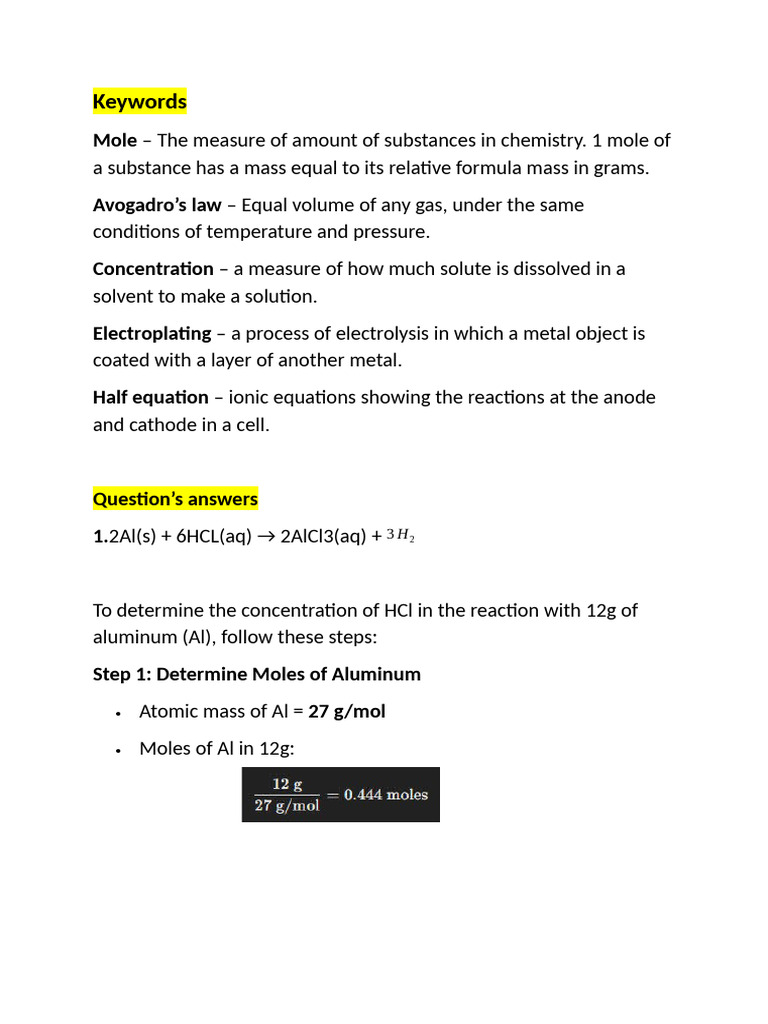 Chemistry Concepts: Moles, Reactions, and Concentration | PDF
