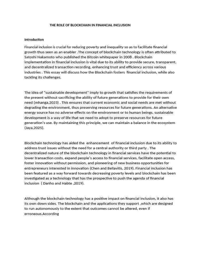 The Role of Blockchain in Financial Inclusion | PDF
