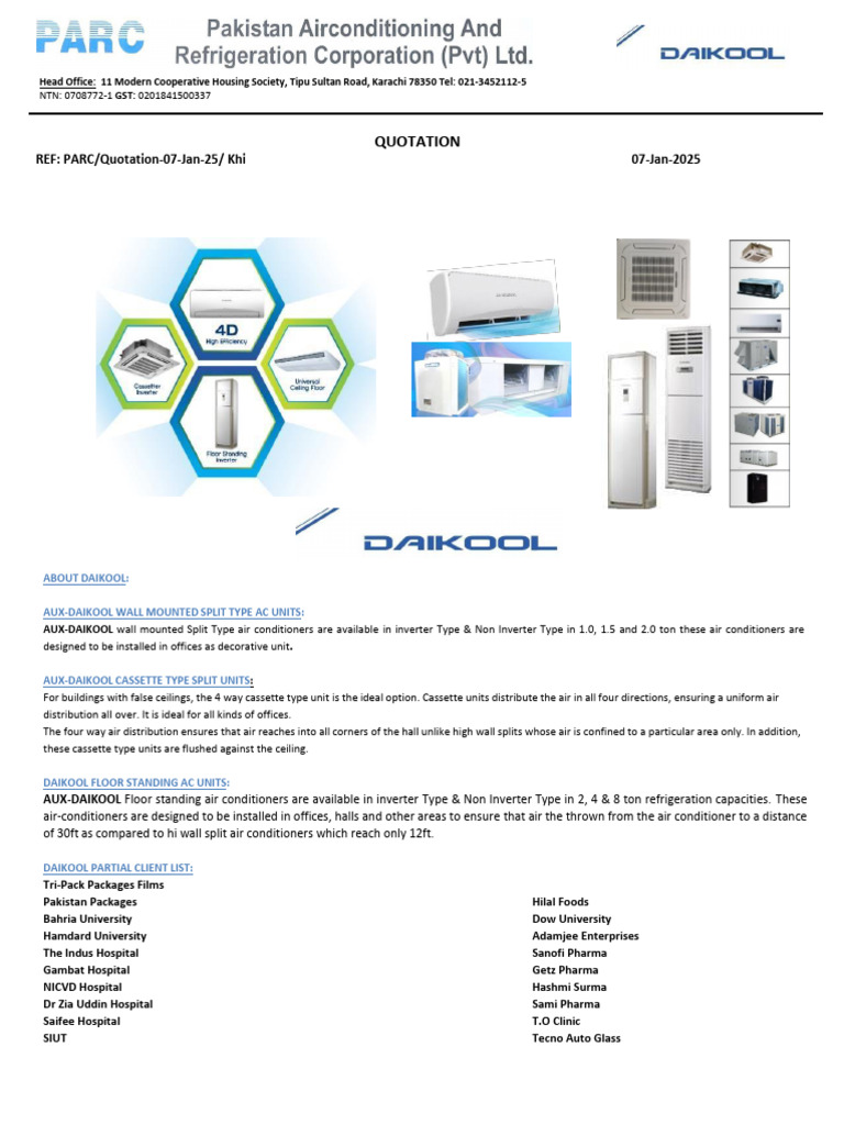 Daikool AC Quotation and Pricing Details | PDF | Air Conditioning ...