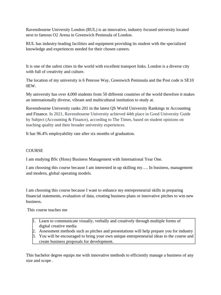 Ravensbourne University London | PDF | Learning | Strategic Management