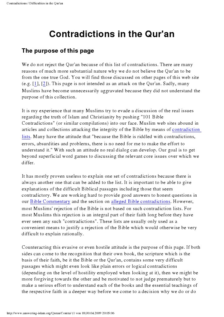 Qur'an Contradictions Analysis | PDF | Prophets And Messengers In Islam ...