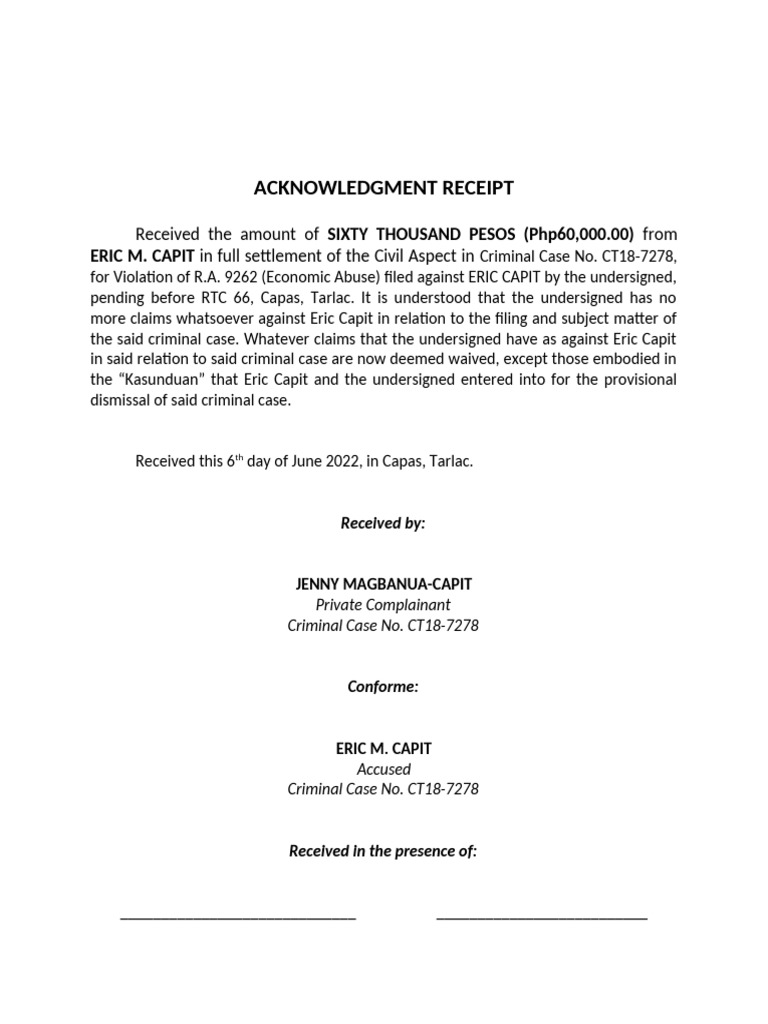 ACKNOWLEDGMENT RECEIPT | PDF