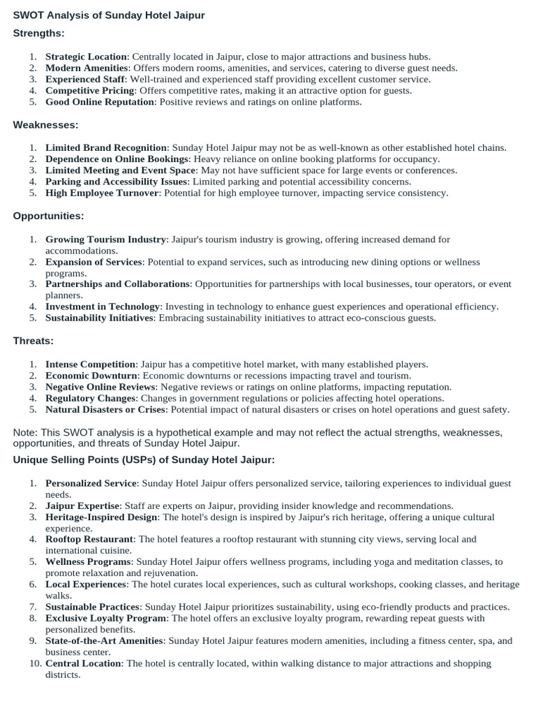 SWOT Analysis of Sunday Hotels in India | PDF | Hotel | Recession