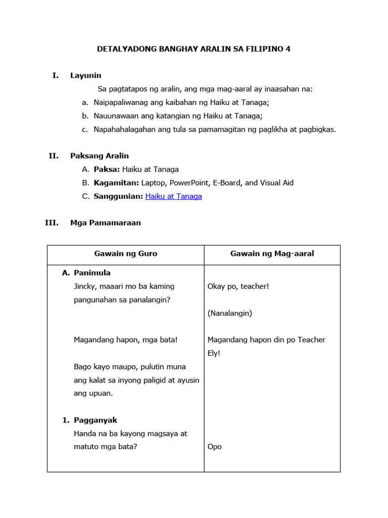 DLP in FIL 4 Haiku at Tanaga | PDF