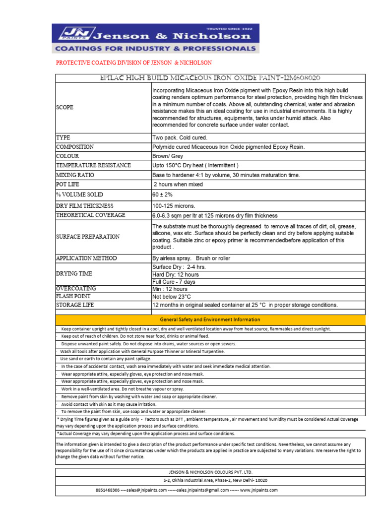 Epilac High Build Mio I2m60820 | PDF | Coating | Water