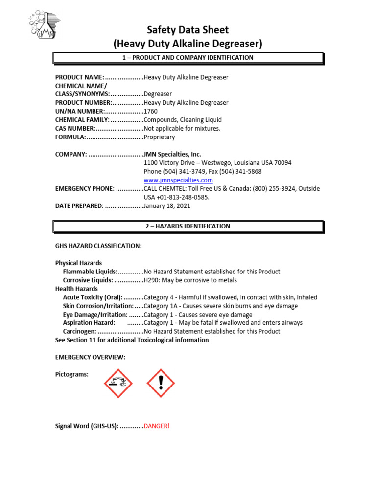 Heavy Duty Alkaline DG SDS | PDF | Toxicity | Carcinogen
