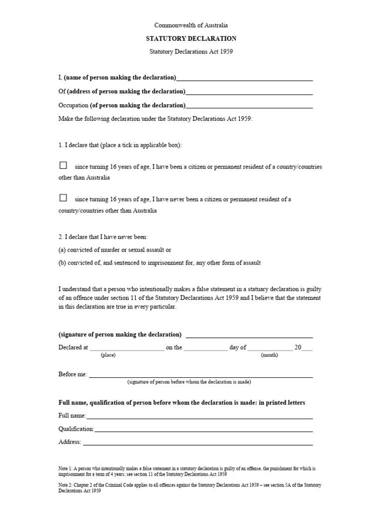 Statutory Declaration - Editable | PDF