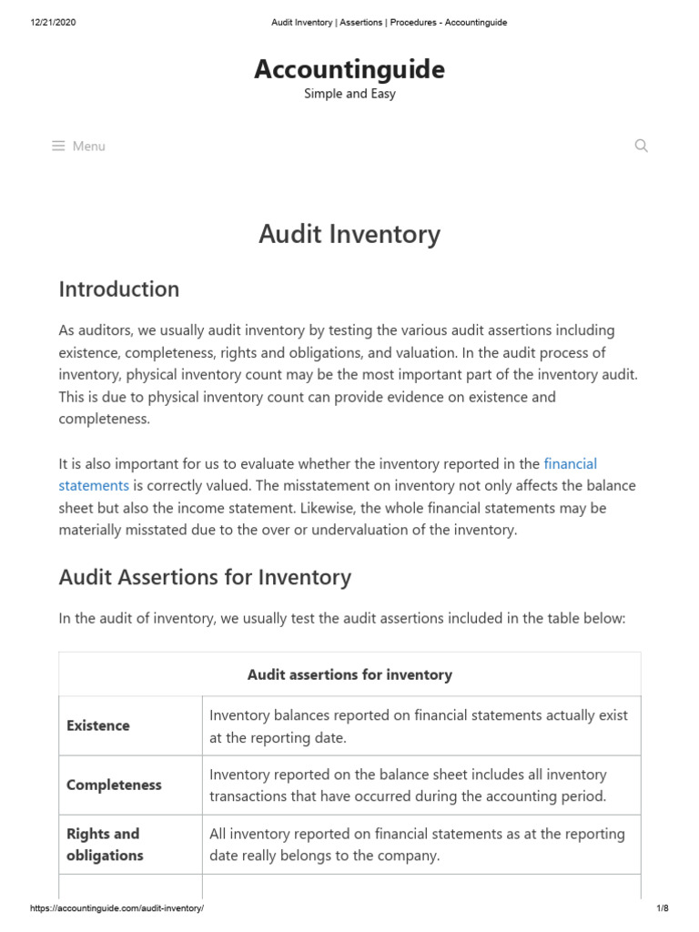 Audit Inventory - Assertions - Procedures - Accountinguide | PDF ...