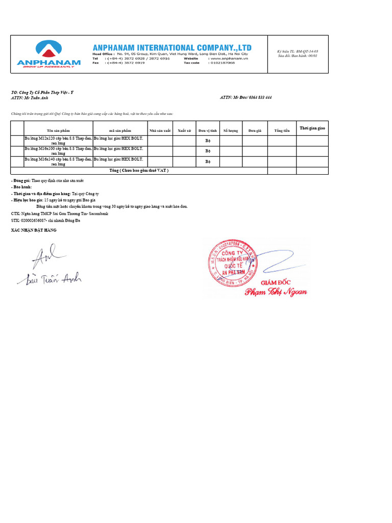 Baogia-Apn-Thepviety-List Hàng 291124 | PDF