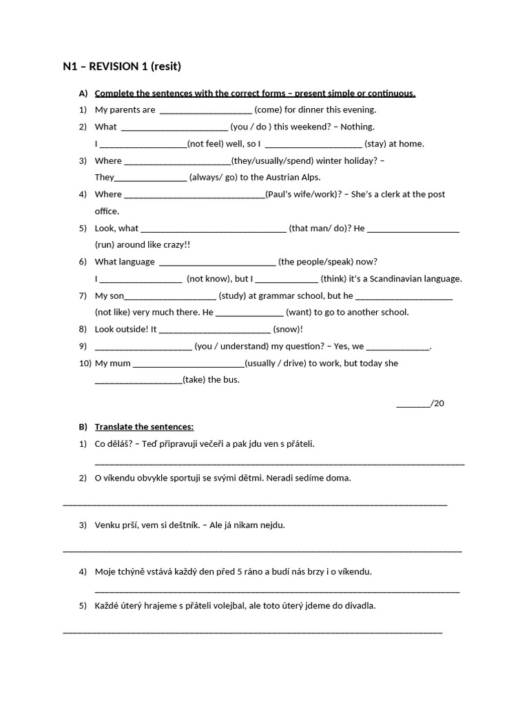 English Grammar Practice: Tenses & Translation | PDF