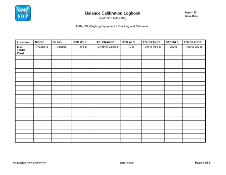 Form-185-Balance-Calibration-Logbook | PDF