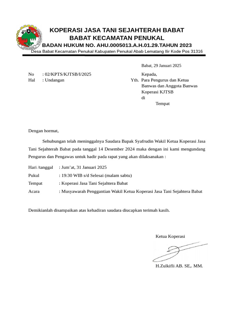 Undangan Rapat Penggan Tian Wakil Ketua Baru | PDF