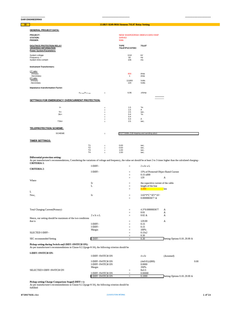 Al Sharafiyah 13.8kv Relay Settings | PDF | Transformer | Resistor