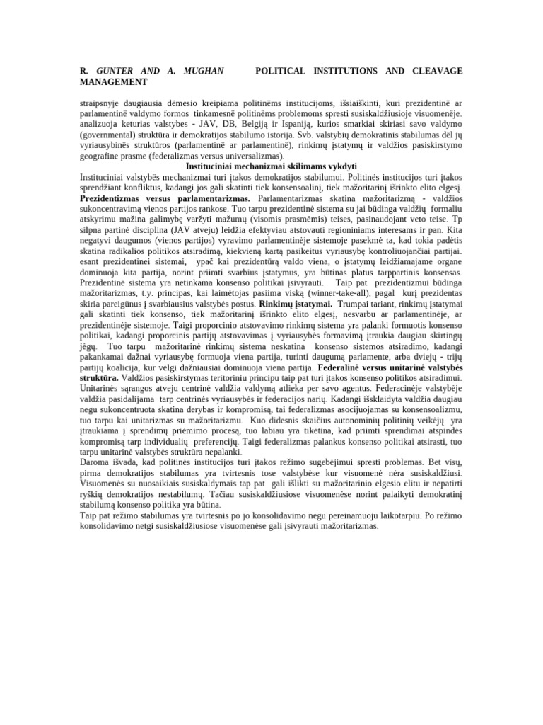 Gunter and A. Mughan: R Political Institutions and Cleavage Management ...