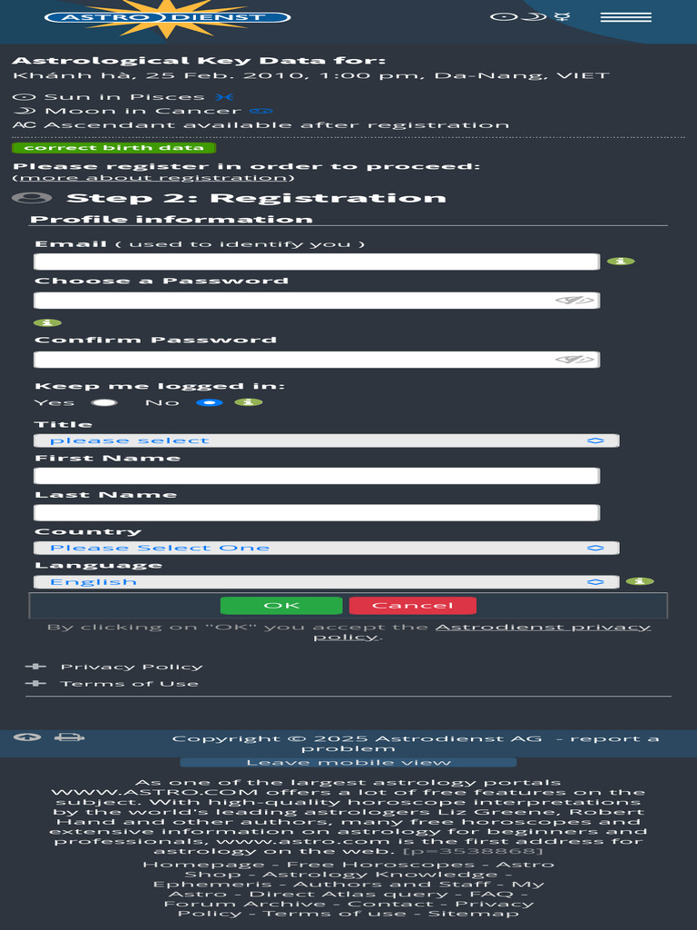Edit Registration Data - Astrodienst | PDF