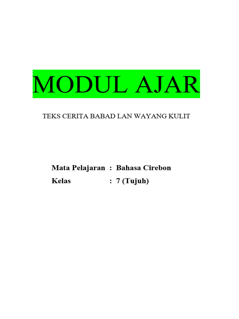 Modul Ajar - B. CRB - KLS 7-SMT. 2 - #3. Teks Cerita Babad Lan Wayang Kulit | PDF
