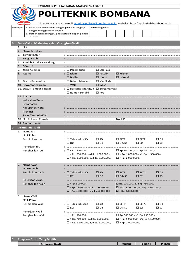 Formulir Pendaftaran Mahasiswa Baru | PDF