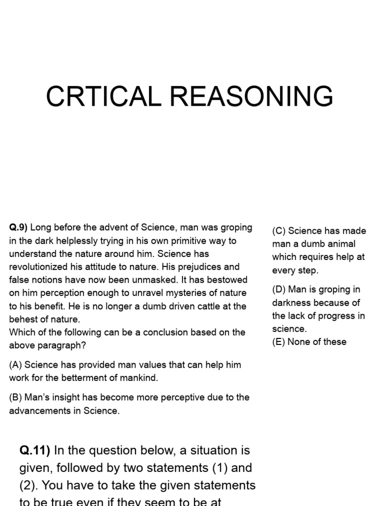 Critical Reasoning Practice Questions | PDF | Crohn's Disease ...
