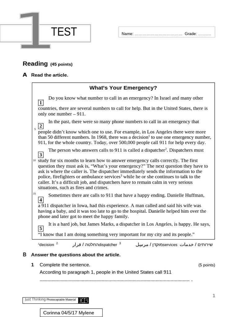 JHH Just Thinking Test 1 | PDF