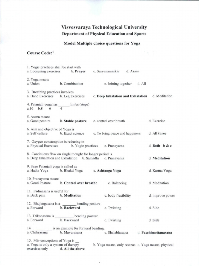 Yoga.Sports.NSS Model Question Paper (Sample) | PDF