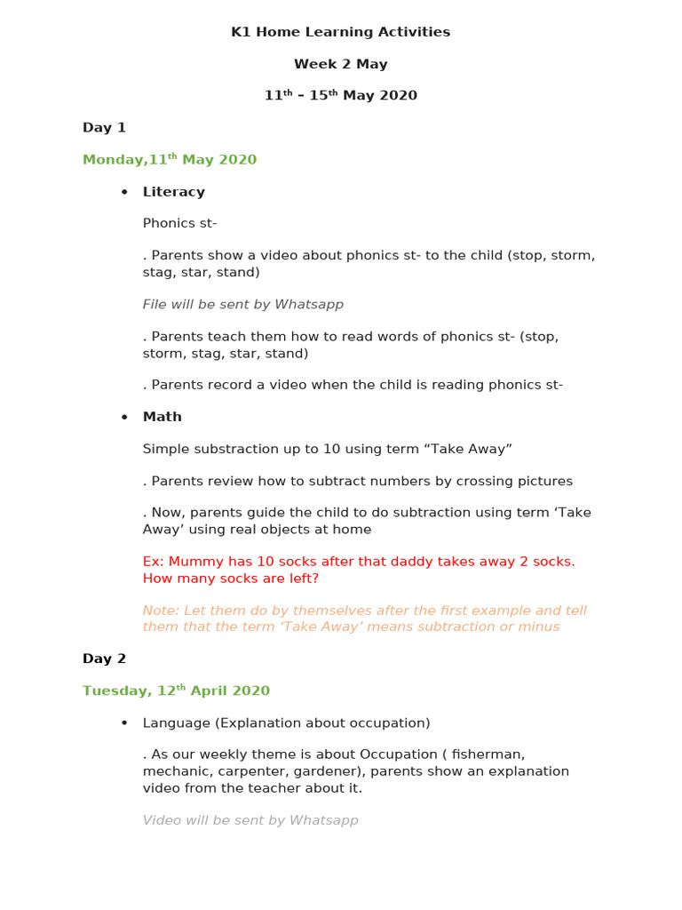 Learning Activities K1 Level | PDF | Phonics