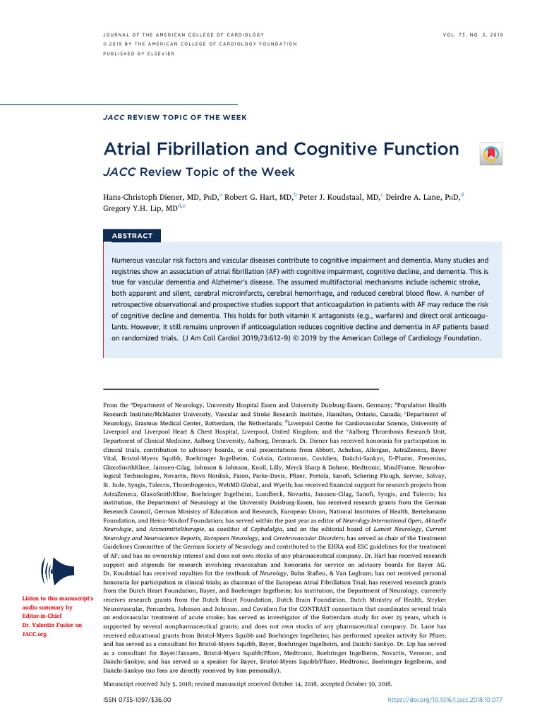 Atrial Fibrillation and Cognitive Function | PDF | Stroke | Dementia