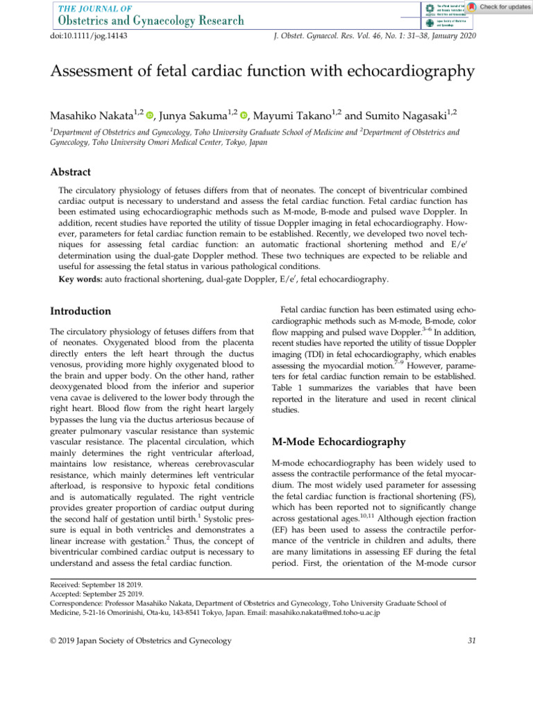 Assessment of Fetal Cardiac Function With Echocardiography | PDF ...