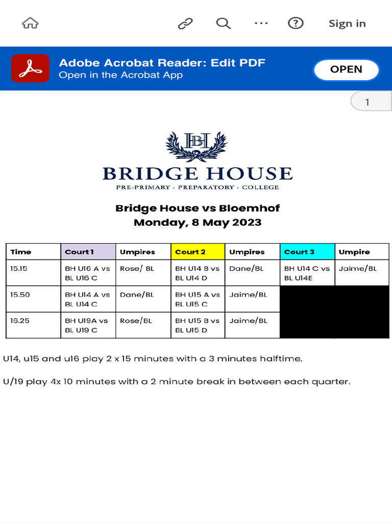 Bridge House Vs Bloemhof Netball 8 May Program - Docx (3) .PDF (Review ...