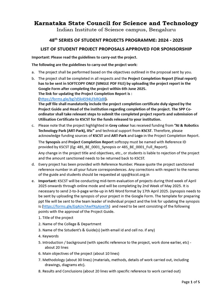 KSCST 48 Project List | PDF | Bangalore