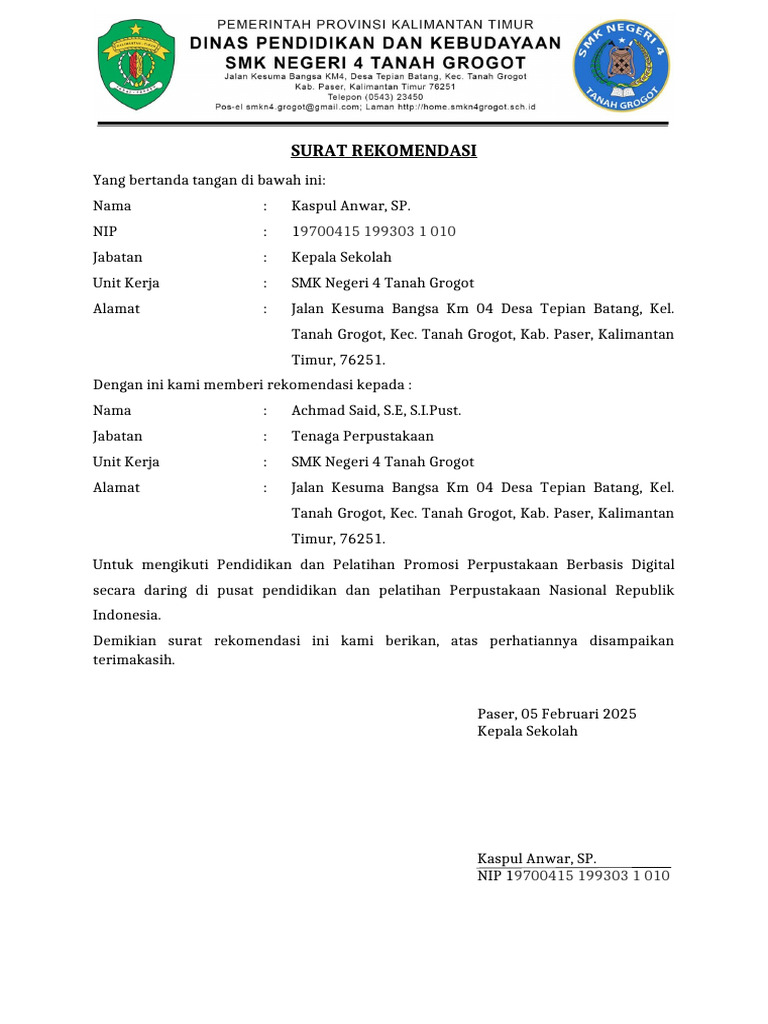Surat Rekomendasi Atasan | PDF