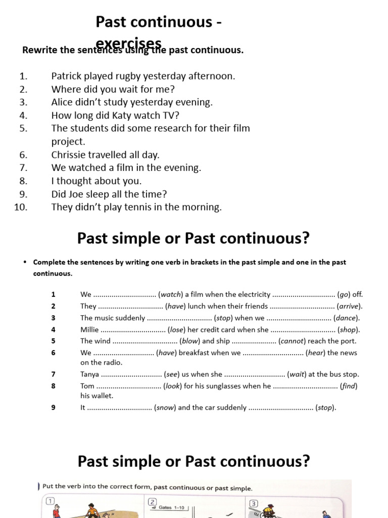 Past Continuous Exercises and Examples | PDF