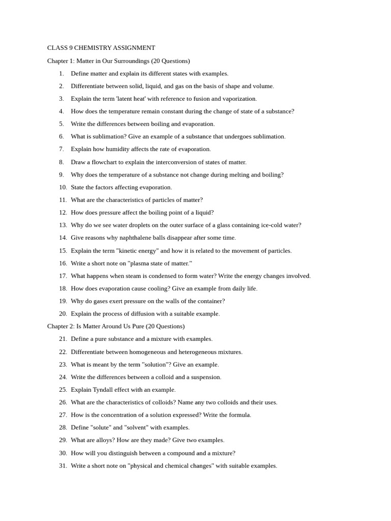 Class 9 Chemistry Assignment | PDF | Evaporation | Atoms