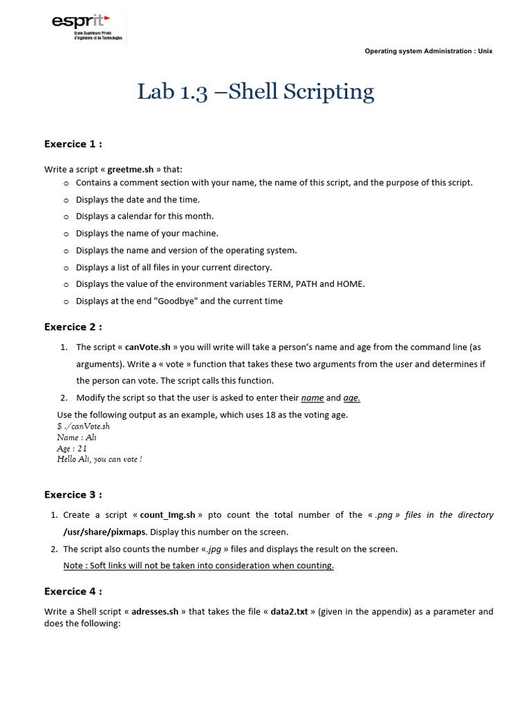 Unix Shell Scripting Exercises Guide | PDF