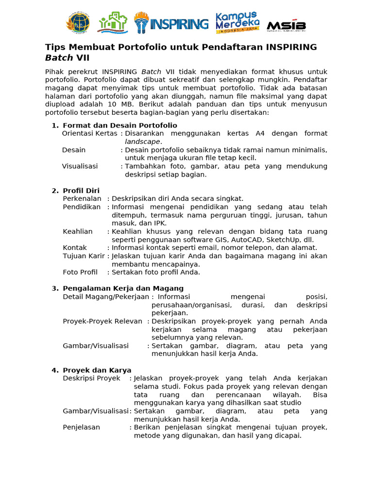 Tips Portofolio Magang INSPIRING VII | PDF