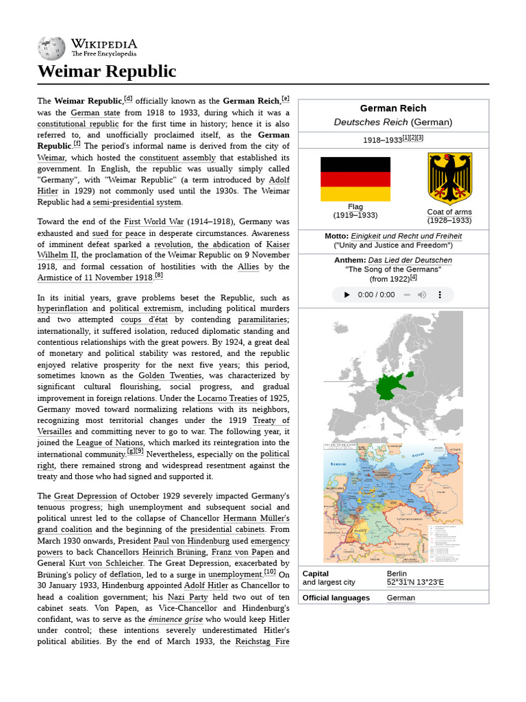 Weimar_Republic | PDF | Weimar Republic | Hyperinflation In The Weimar ...