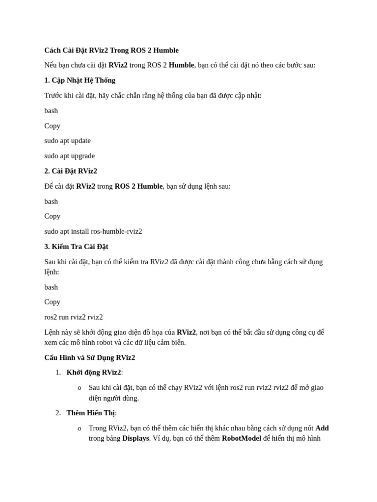 Cách Cài Đặt RViz2 Trong ROS 2 Humble | PDF