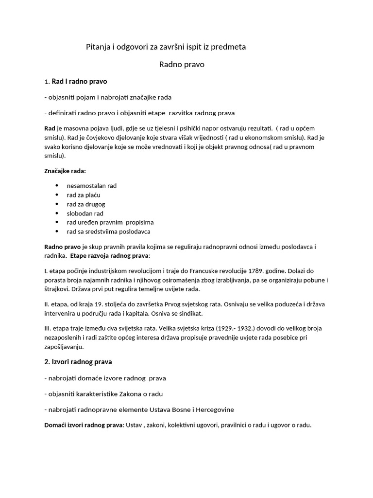 Pitanja I Odgovori Za Završni Ispit Iz Predmeta | PDF