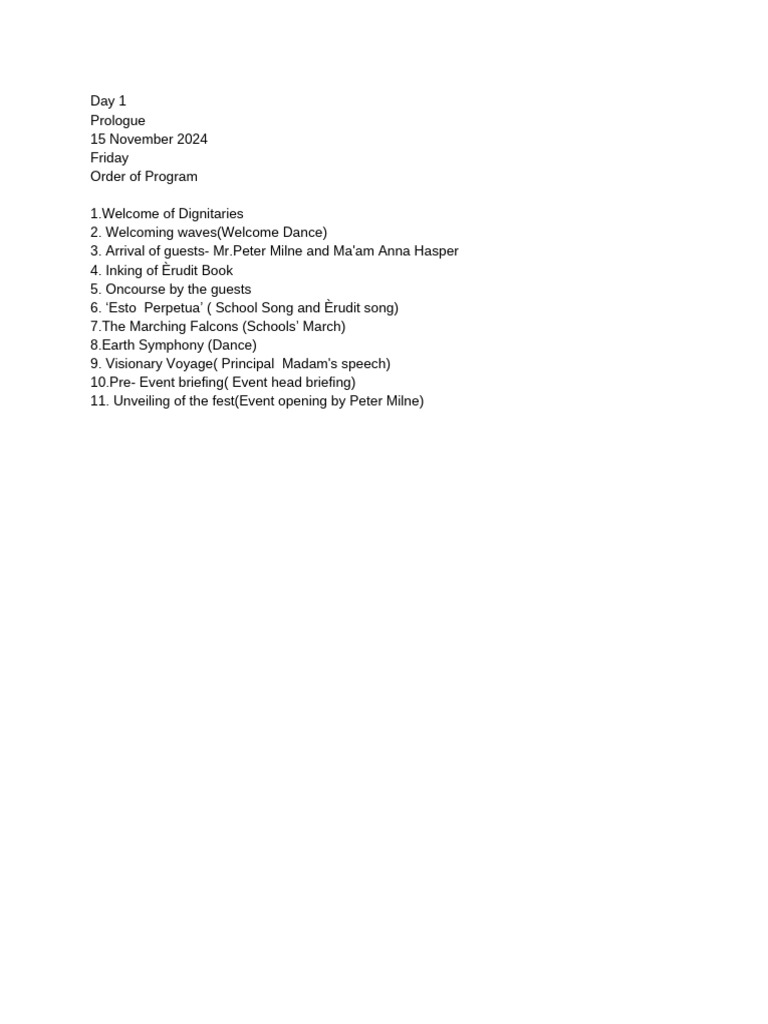 Day 1 Program Schedule for Event | PDF